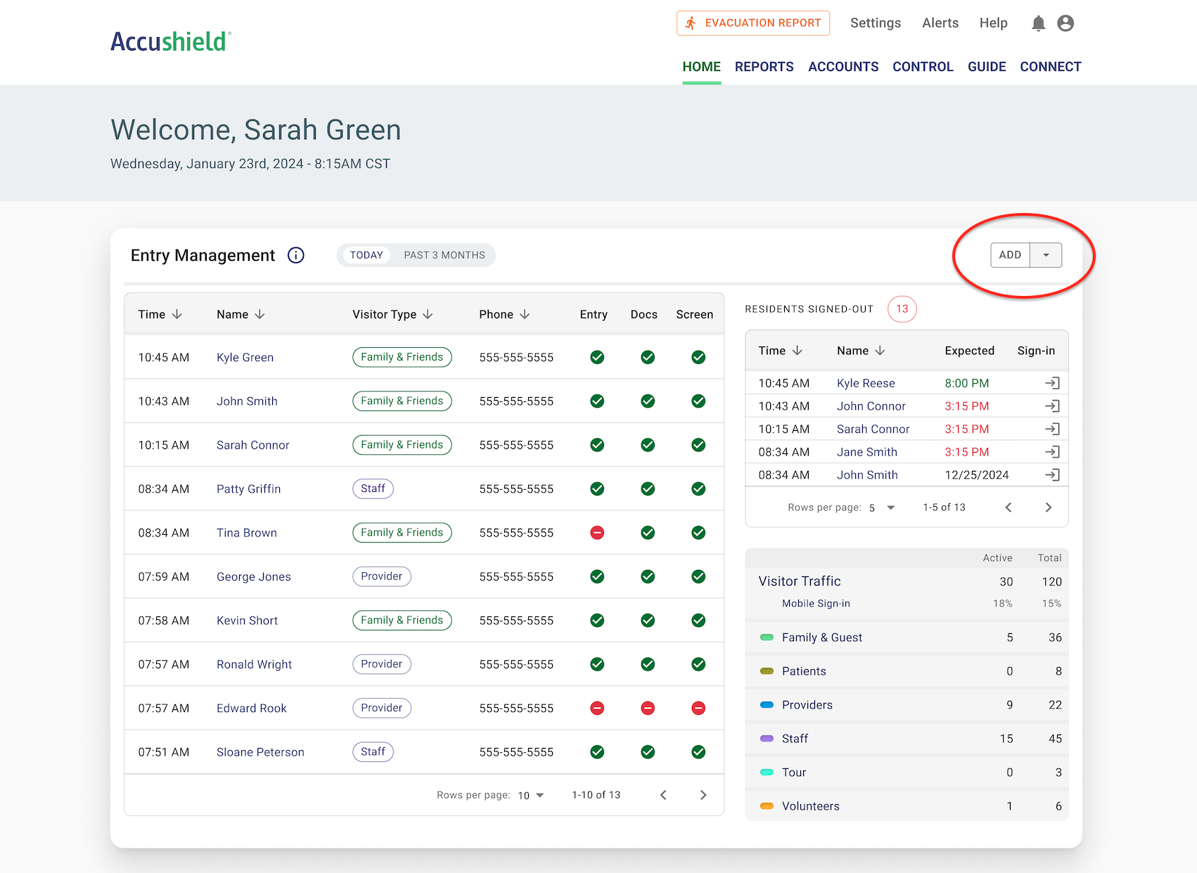 Resident Sign-In / Out From the Dashboard