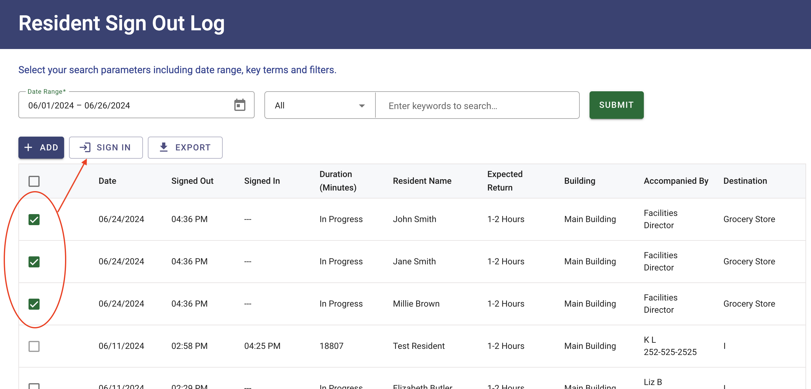 Guest & Resident Sign-In / Out From the Dashboard